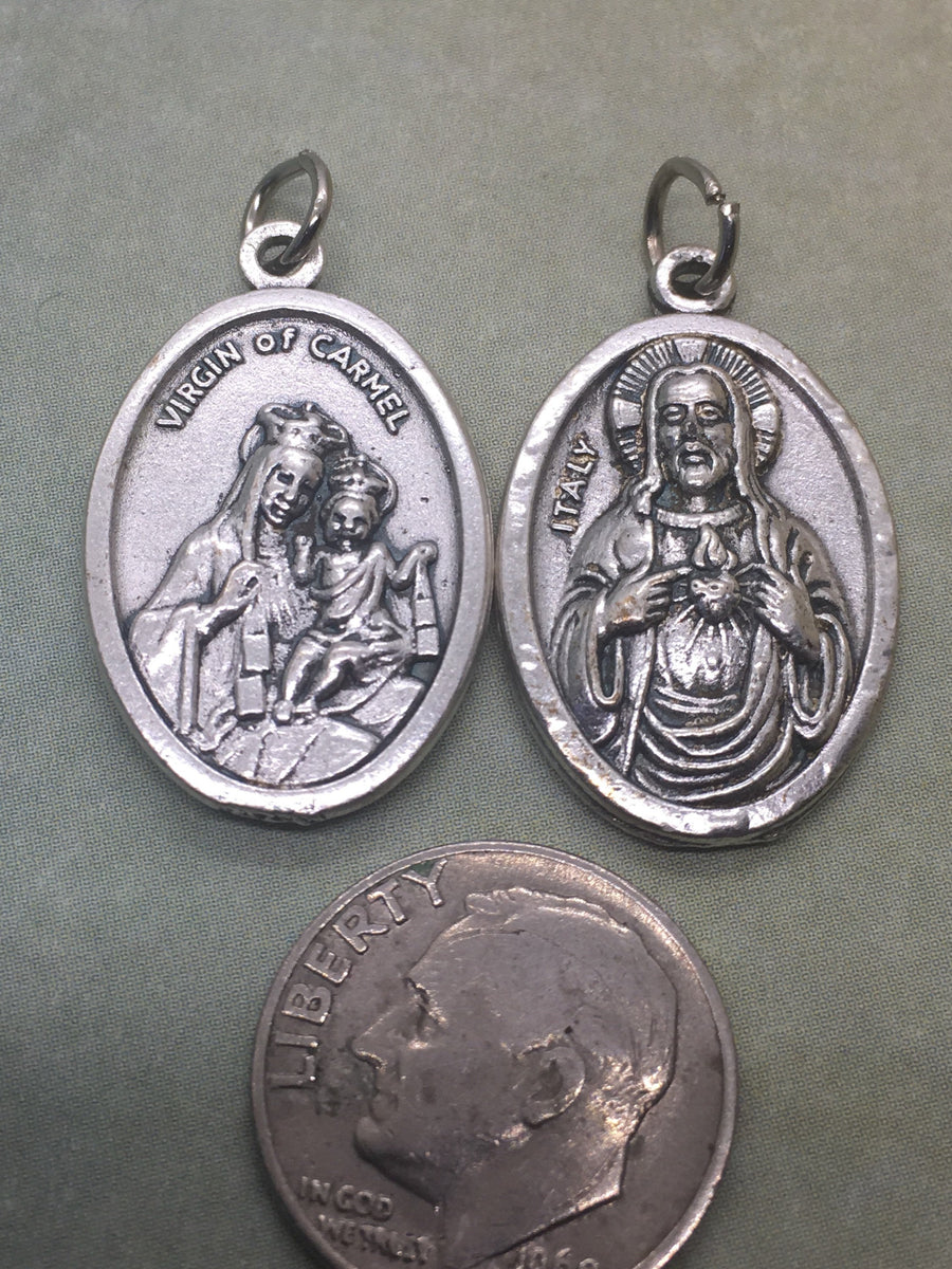 Our Lady of Mount Carmel holy medal w the Sacred Heart of Jesus ...